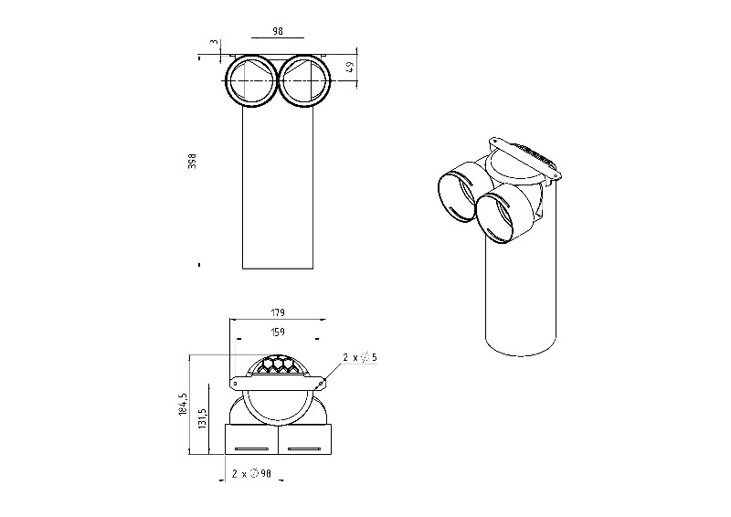 Antibacterial air distribution box ANTI-B-VCP125-2x90 | el-vent.com™